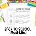 Back to School Activities Mad Libs Game Parts of Speech - Etsy