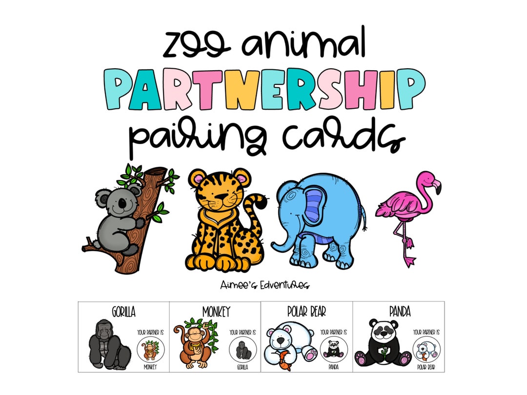 Zoo Animals Partner Pairing Cards Classroom Decor - Etsy