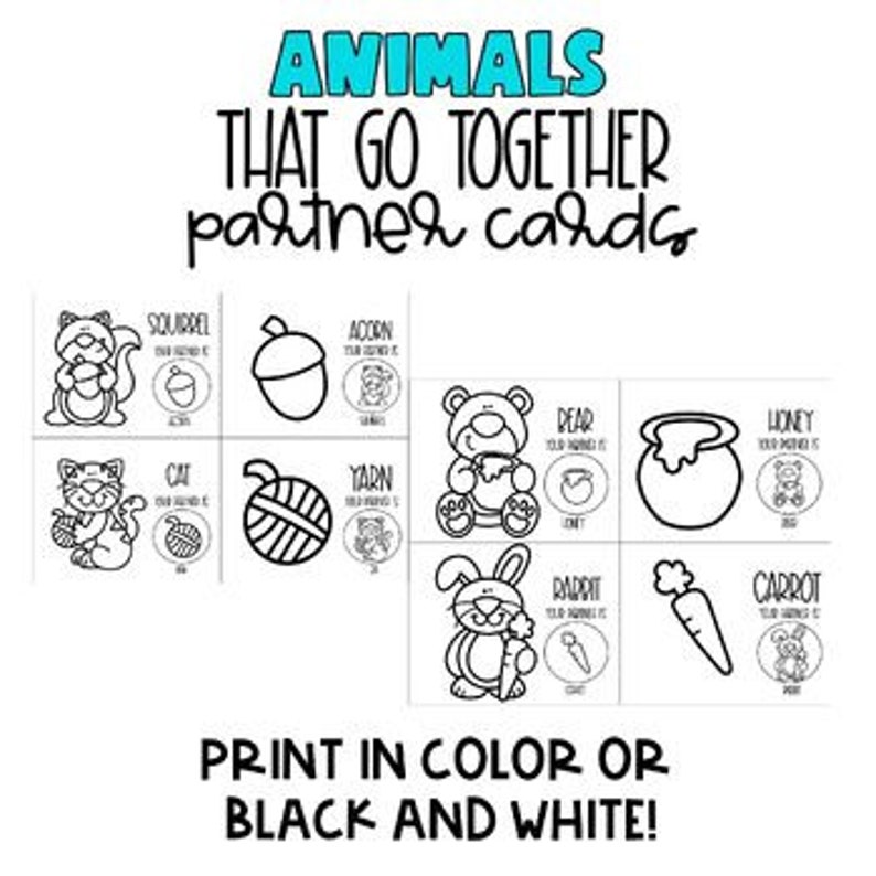 Animals That Go Together Partner Pairing Cards Classroom - Etsy