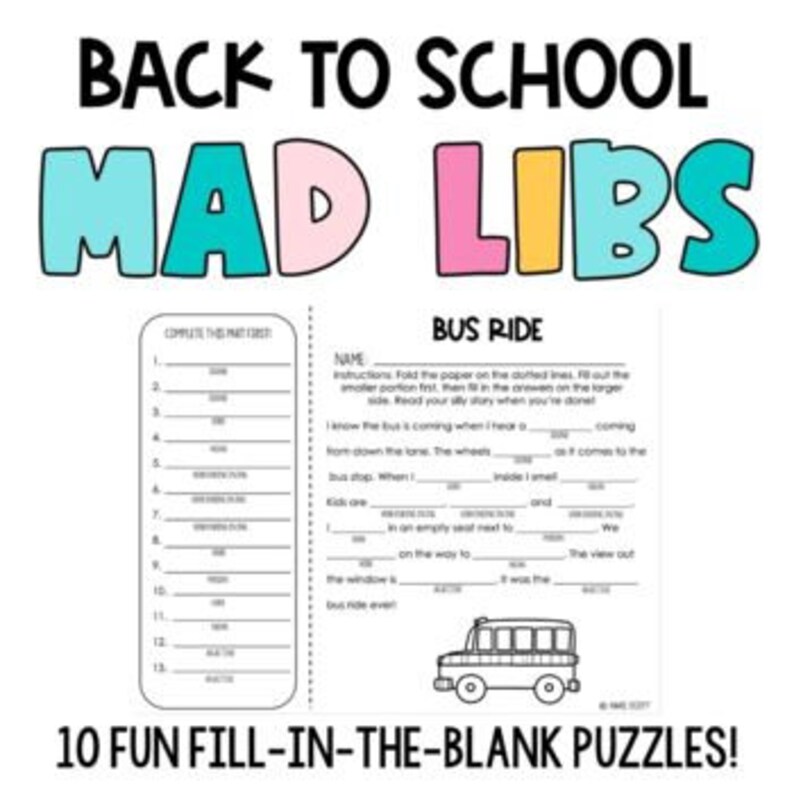 Back to School Activities Mad Libs Game Parts of Speech - Etsy