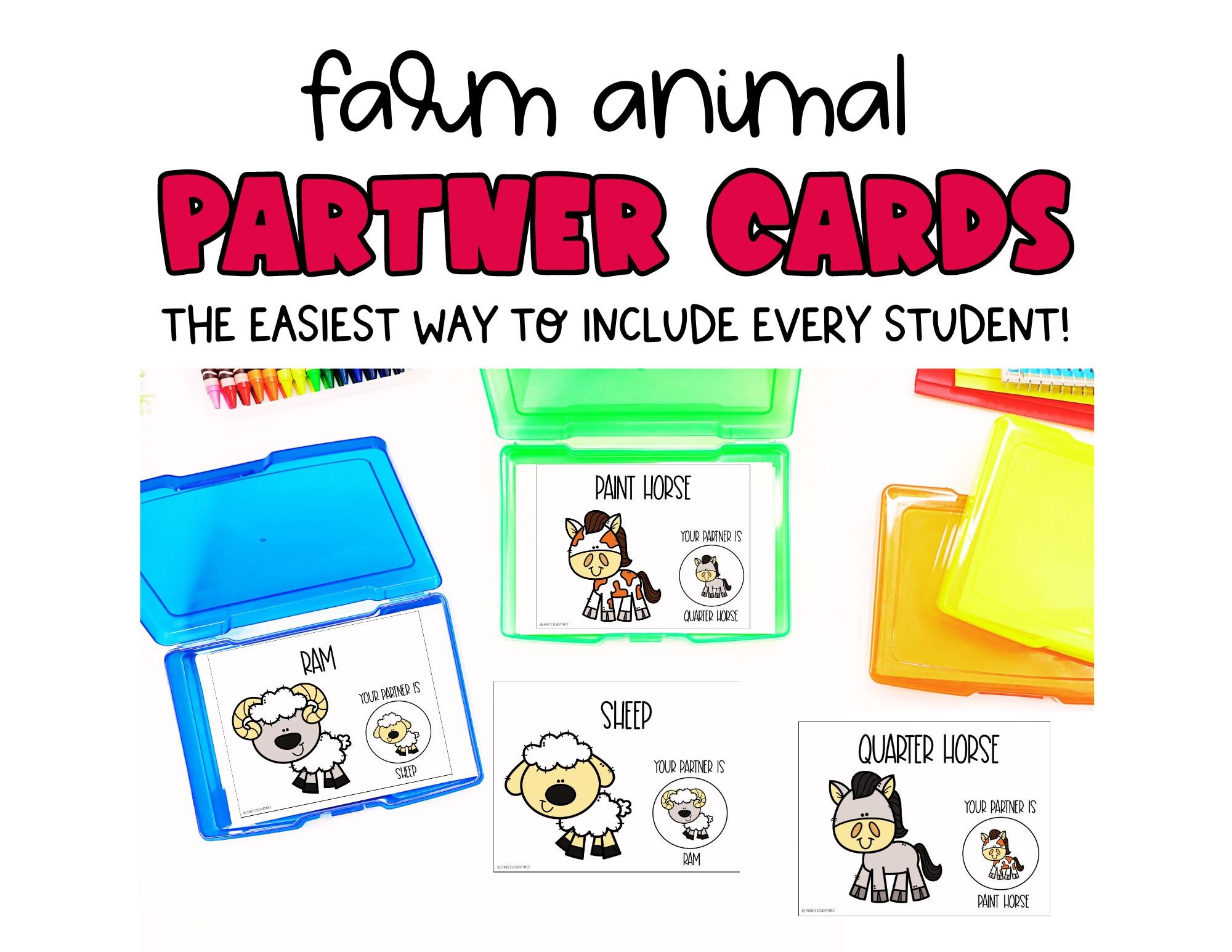 EDITABLE Farm Animals Partner Pairing Cards | Classroom Decor ...