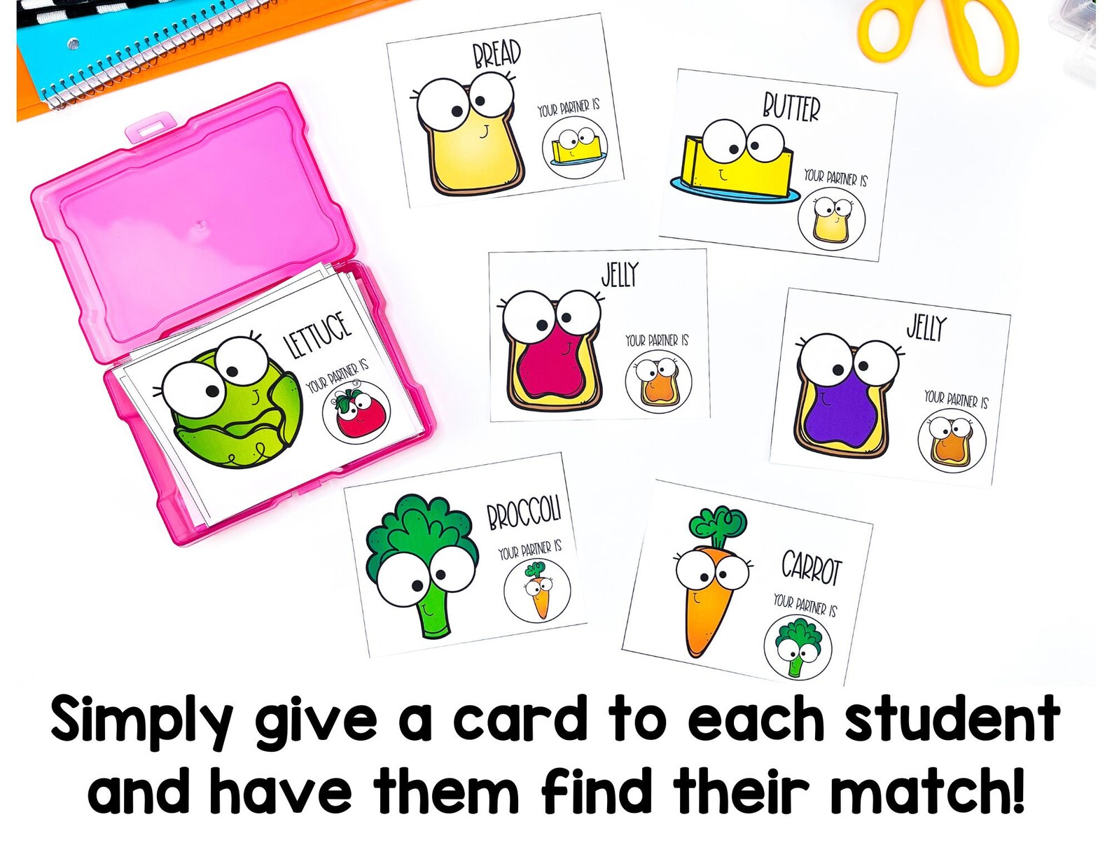 ORIGINAL Peanut Butter and Jelly Partner Pairing Cards Classroom Decor ...