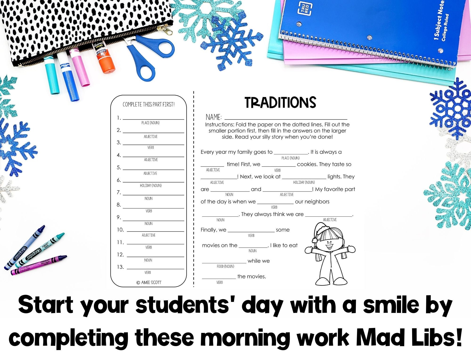 Winter Theme Christmas Mad Libs Game Parts of Speech Language Arts - Etsy