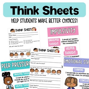 Think Sheets Behavior Reflection Sheet School Counseling Classroom ...