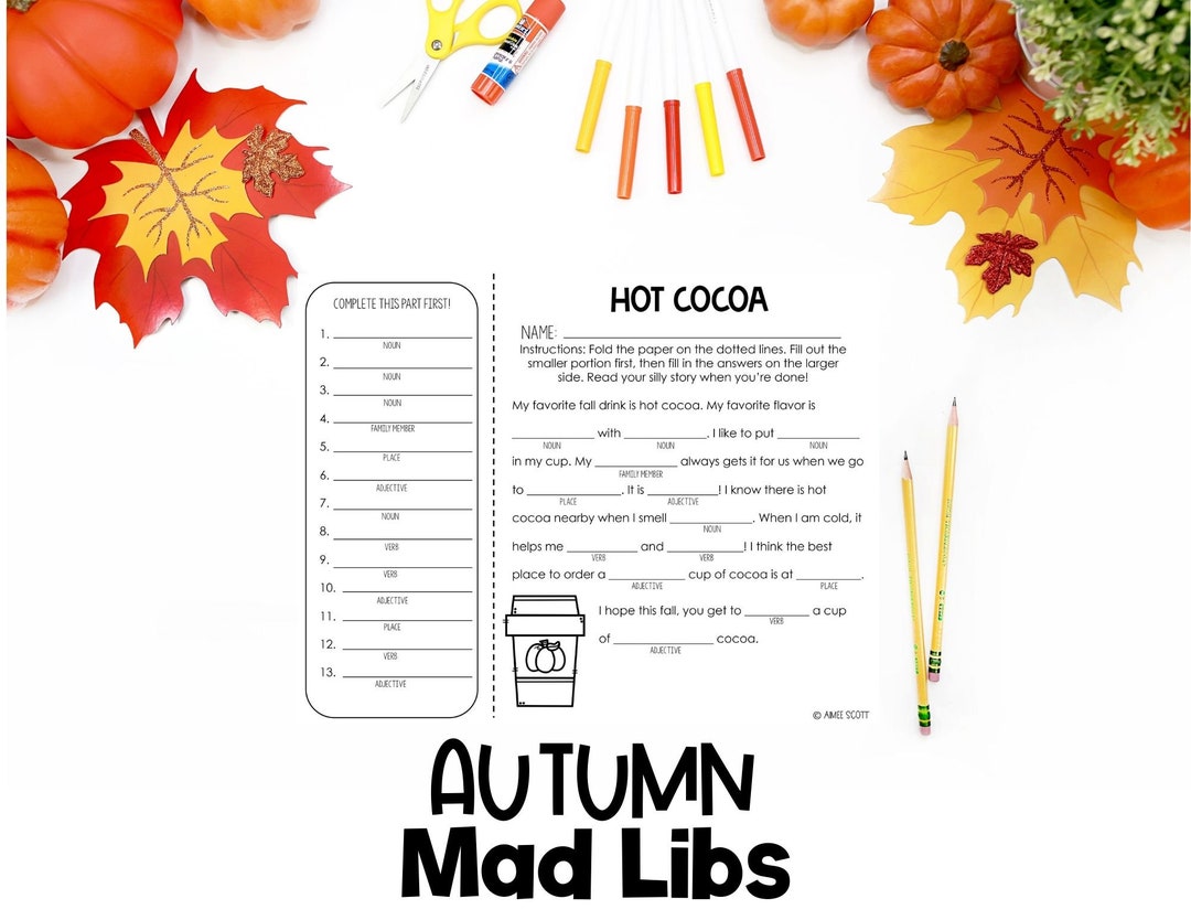 Fall Activities | Parts of Speech | Mad Libs Game - Etsy