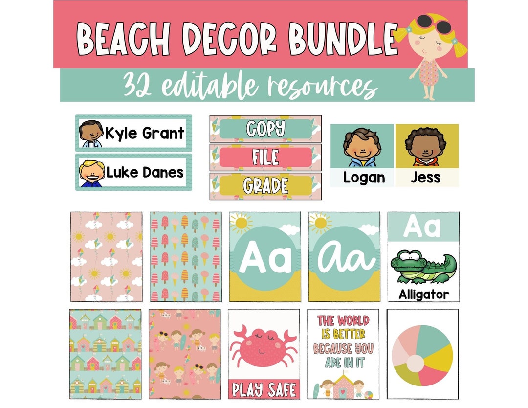 Beach Classroom Decor Bundle | Editable Classroom Transformation ...