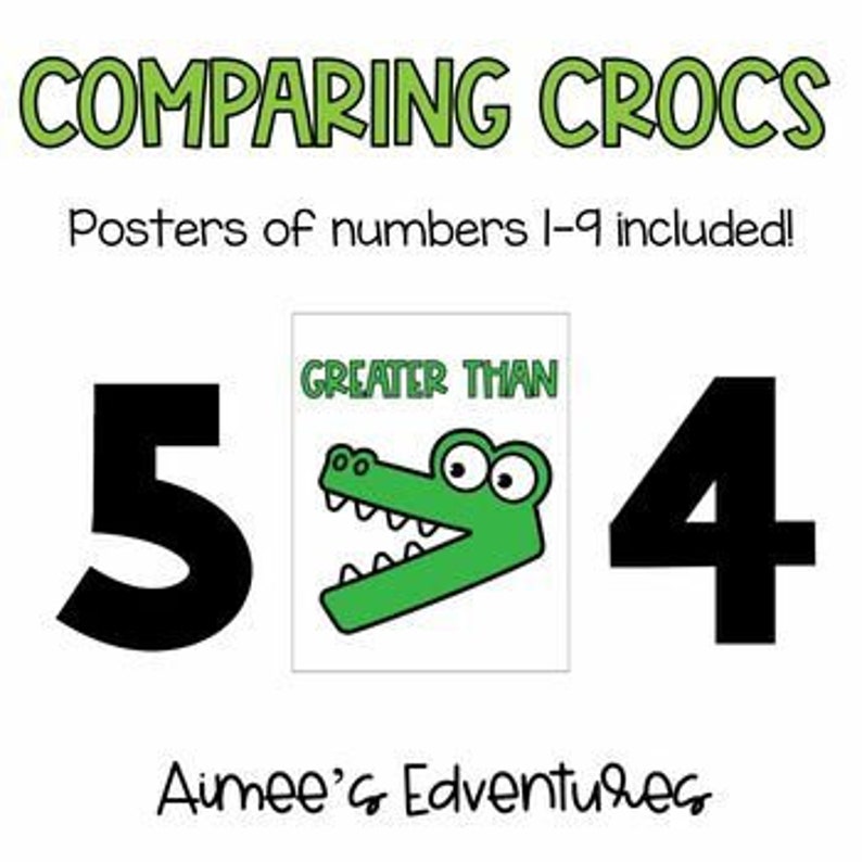 Math Posters Crocodile Theme Classroom Decor Comparing Numbers Posters ...