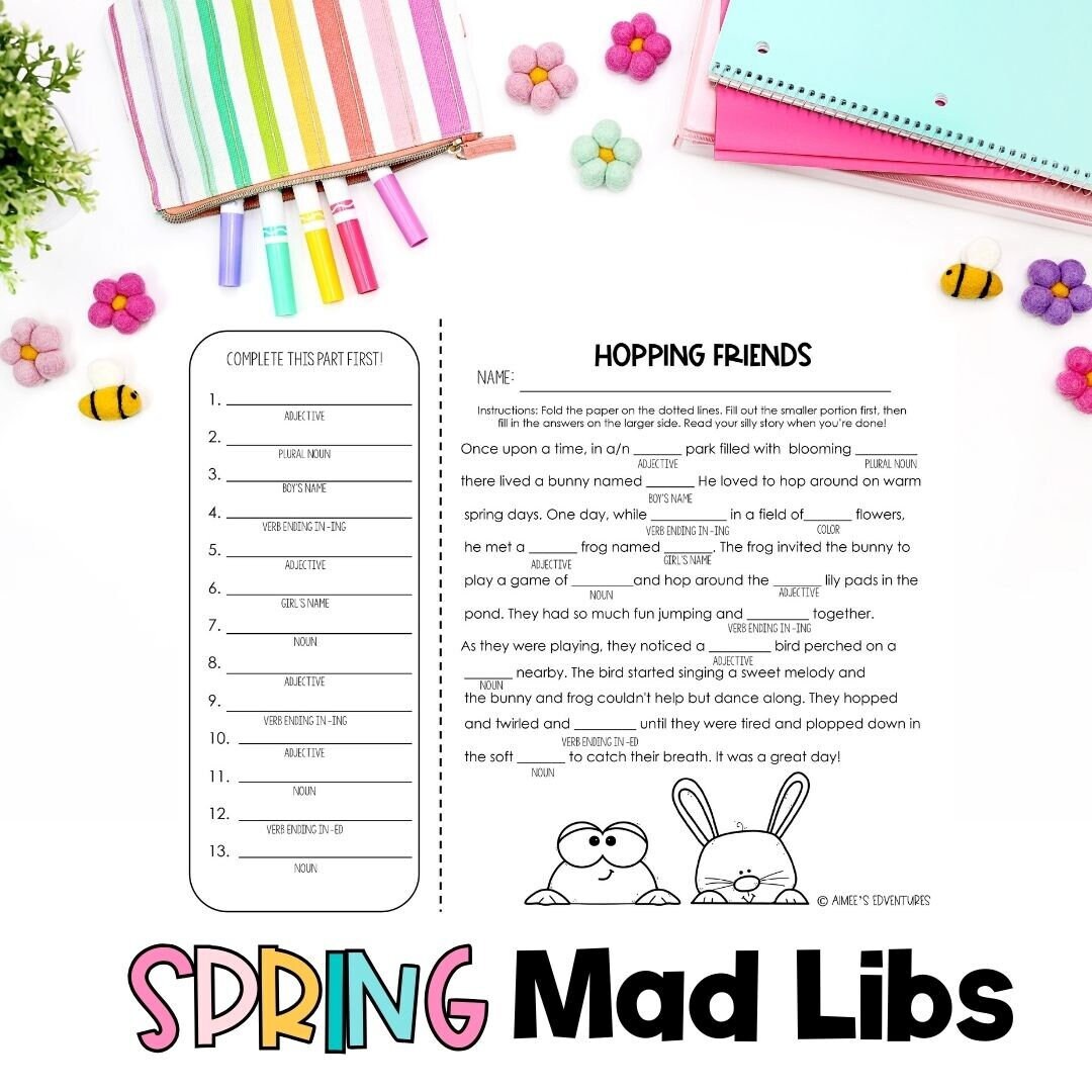 Spring Activities | Parts of Speech | Mad Libs Game for Kids - Etsy