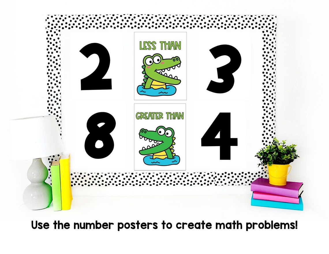 Math Posters Crocodile Theme Classroom Decor Comparing Numbers Posters ...