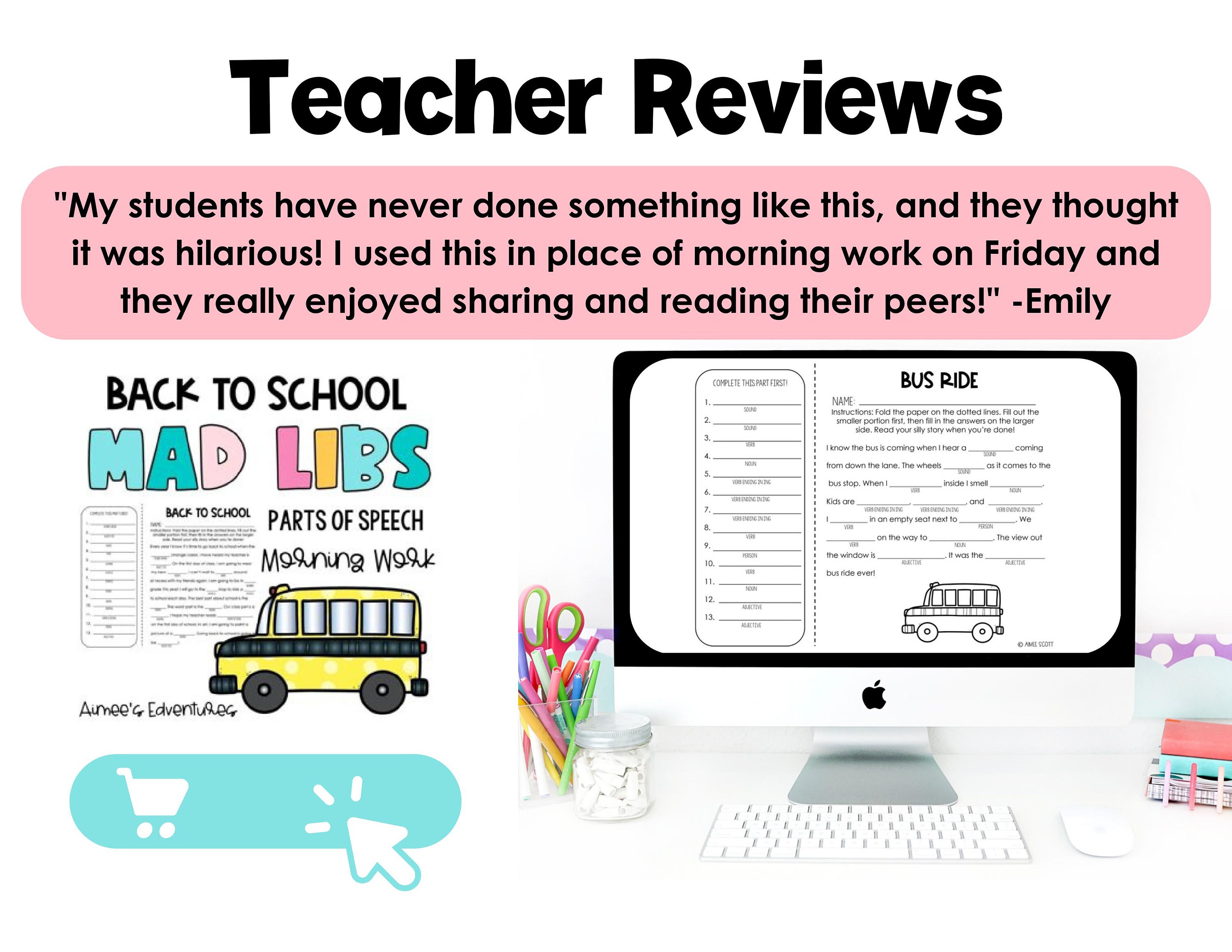 Back to School Activities Mad Libs Game Parts of Speech - Etsy