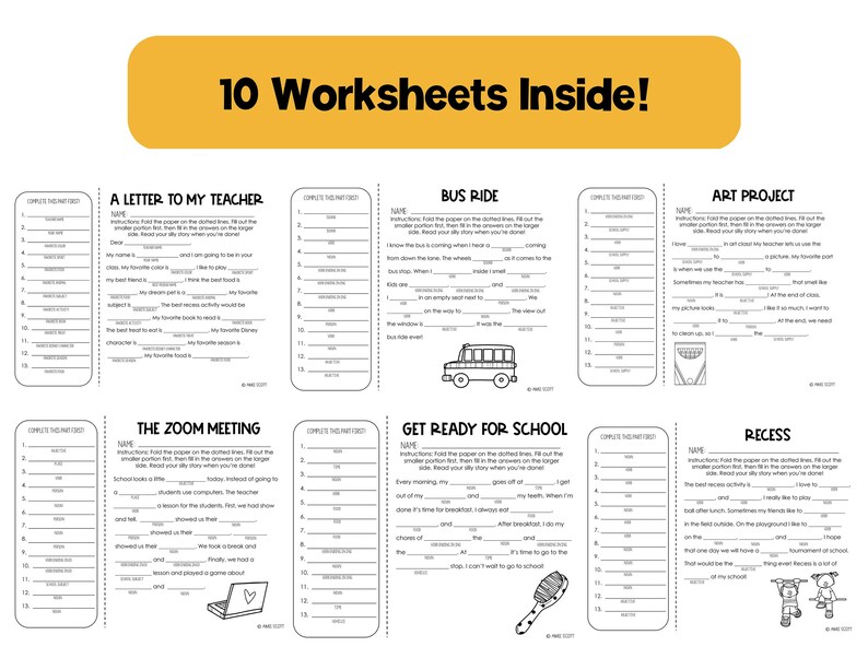 Back to School Activities | Mad Libs Game | Parts of Speech - Etsy