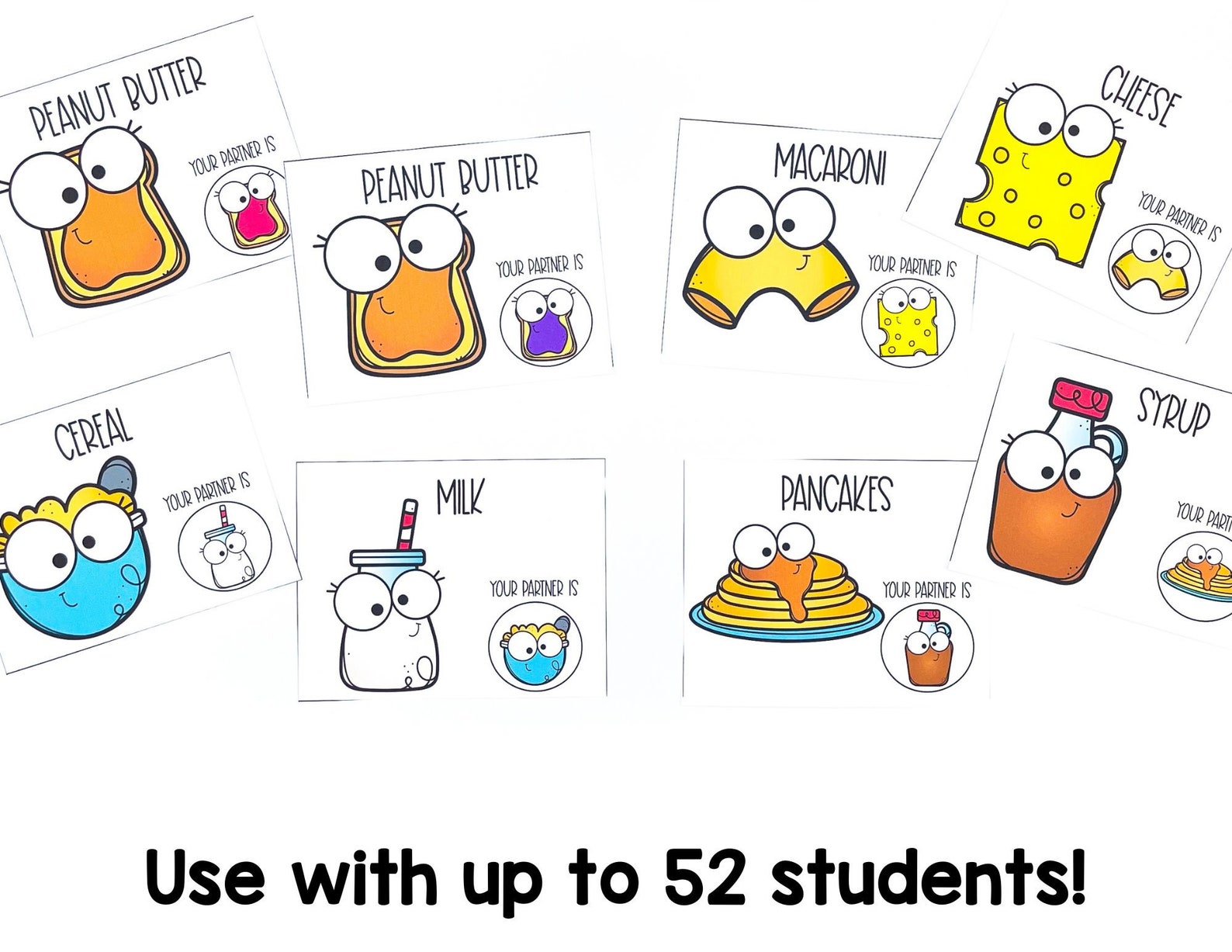 ORIGINAL Peanut Butter and Jelly Partner Pairing Cards Classroom Decor ...