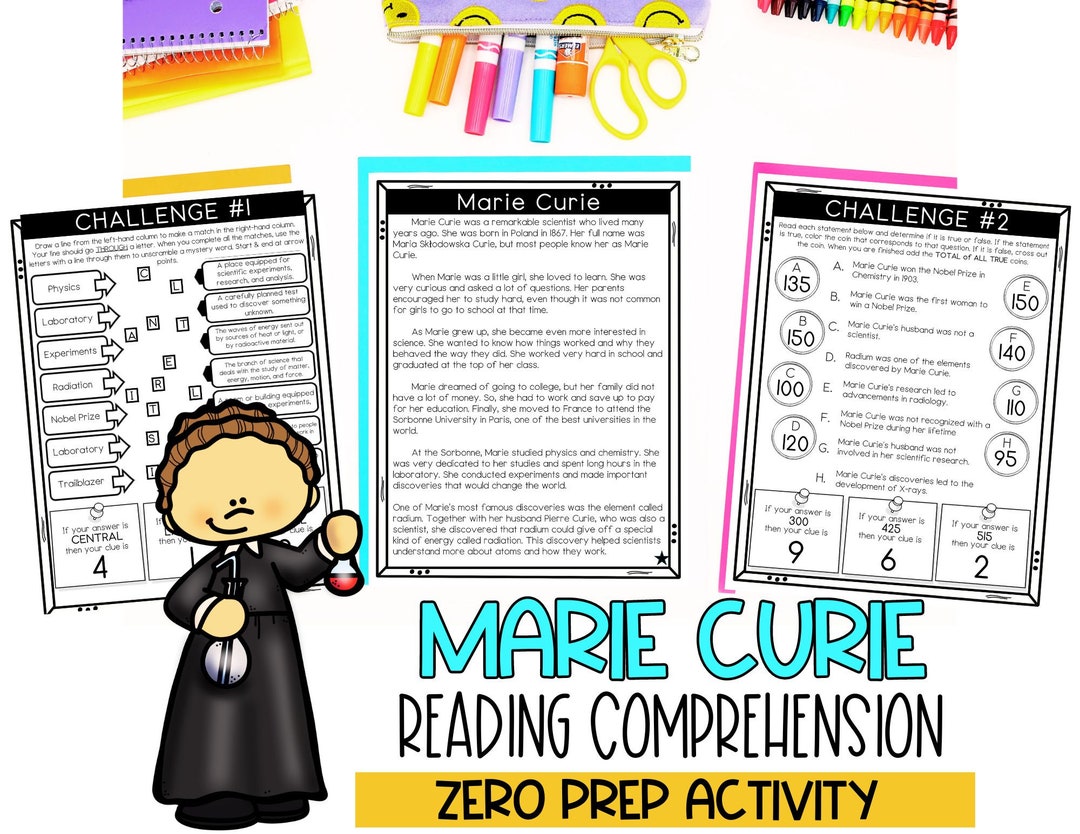 Marie Curie Biography | Reading Comprehension Passages | Women's ...
