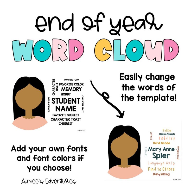 Editable End of the Year Gifts for Students Word Cloud - Etsy