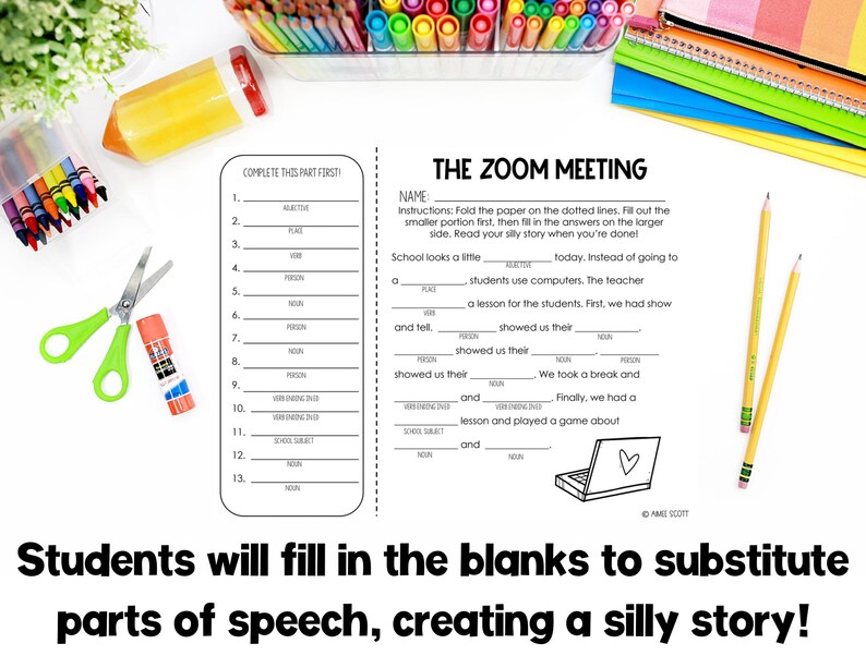 Back to School Activities | Mad Libs Game | Parts of Speech - Etsy