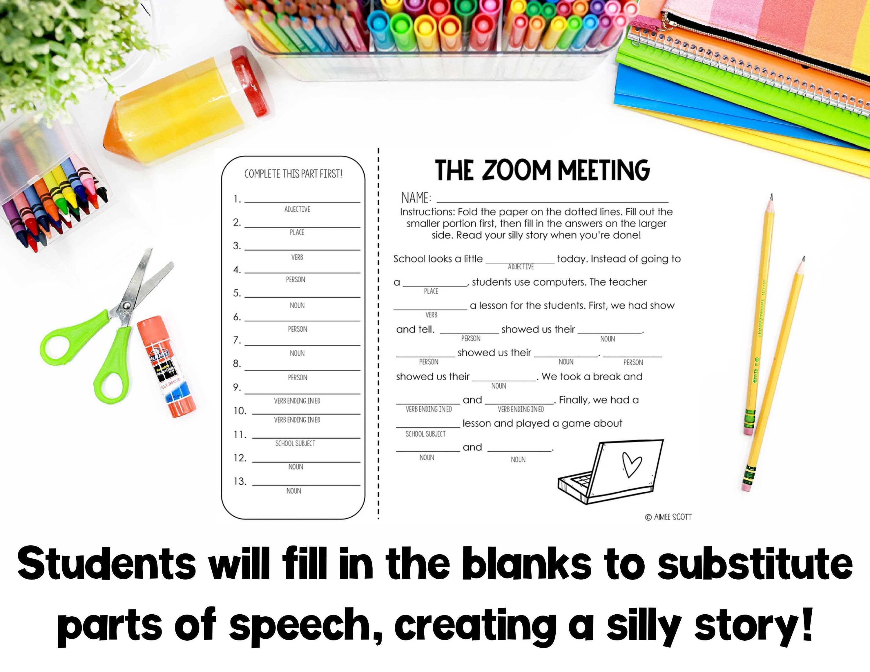 Back to School Activities | Mad Libs Game | Parts of Speech - Etsy