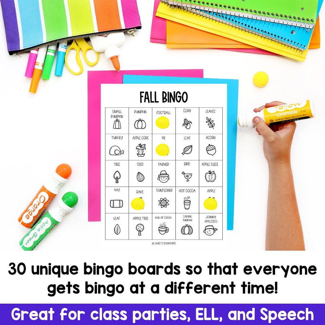 Fall Bingo Game Vocabulary Words English Language Arts Activity - Etsy