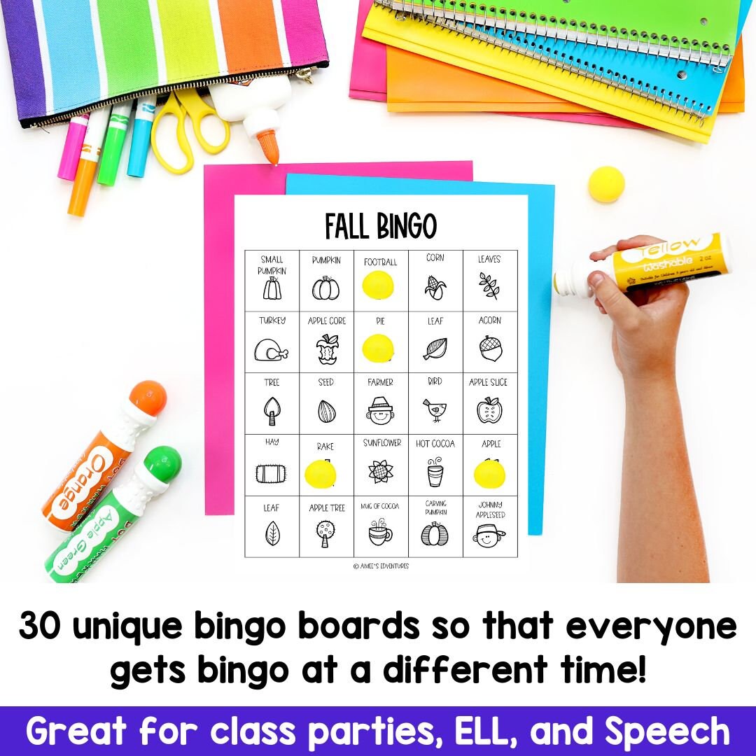 Fall Bingo Game | Vocabulary Words | English Language Arts Activity - Etsy
