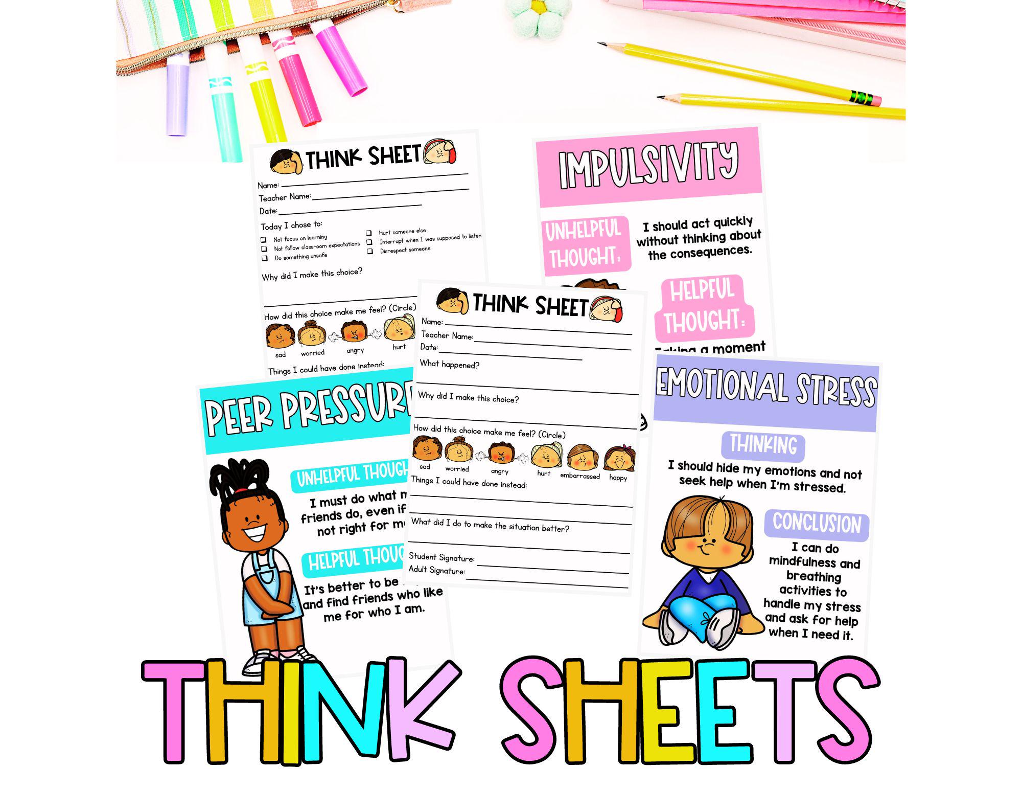 Think Sheets | Behavior Reflection Sheet | School Counseling ...