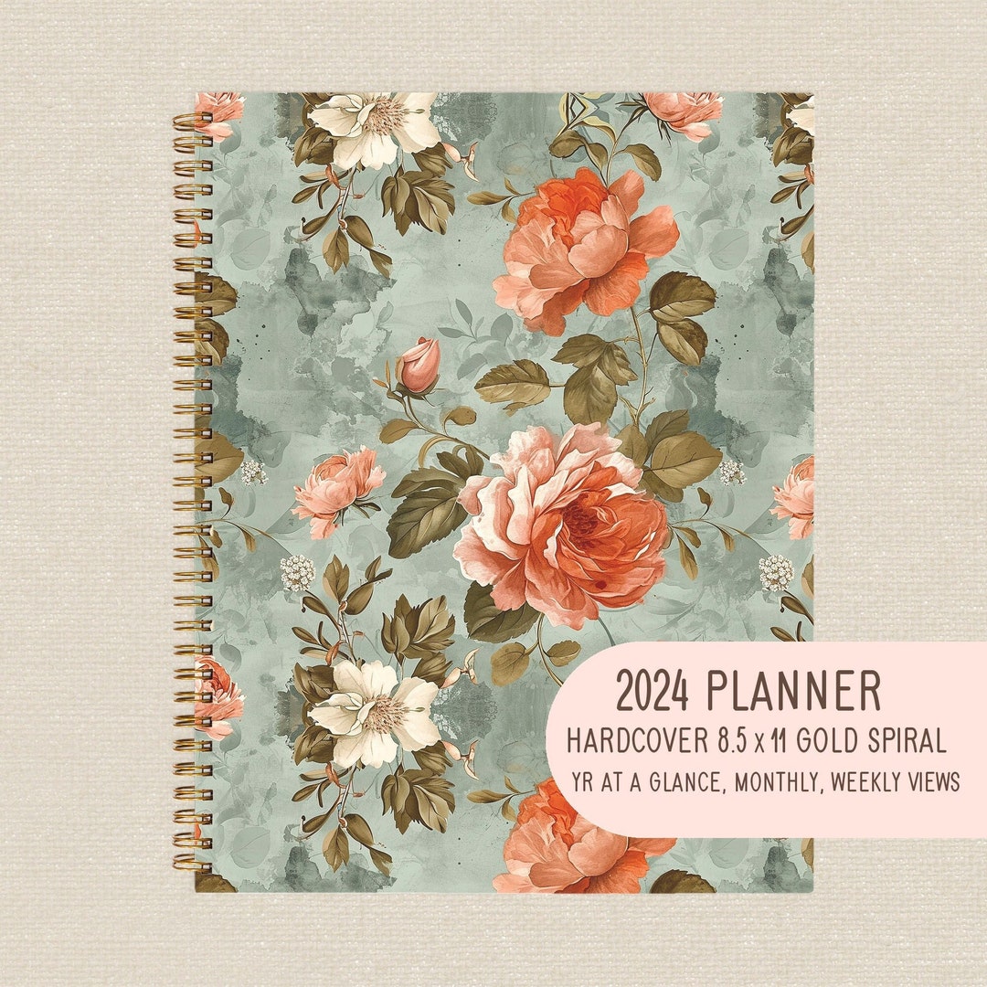 2024 Planner, Farmhouse Cottagecore Floral Custom Planner, Hardcover ...