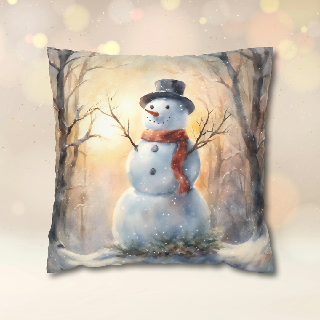 Christmas Pillow Cover, Winter Snowman Throw Pillow Cover, Holiday ...