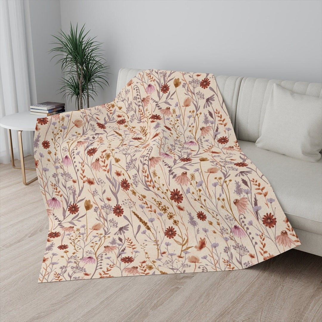 Fall Sherpa Blanket, Autumn Wildflowers Throw Blanket, Fall Home Decor ...