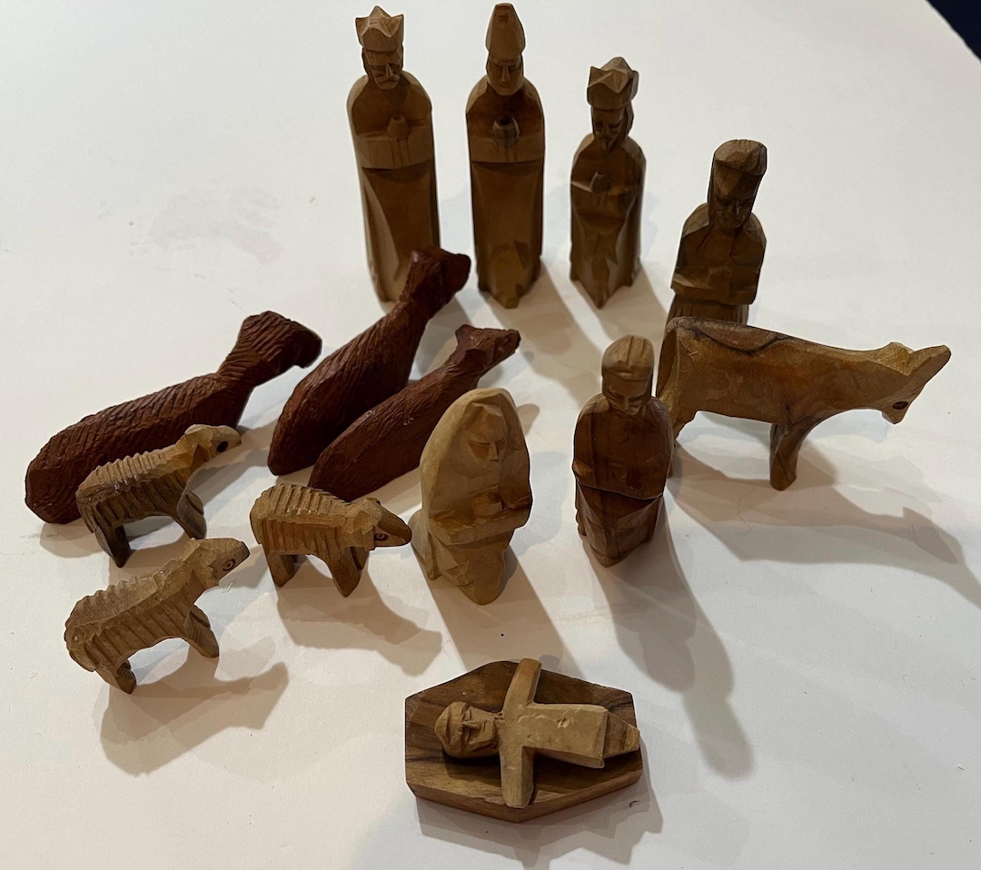Hand Carved Primitive Nativity Set - Etsy