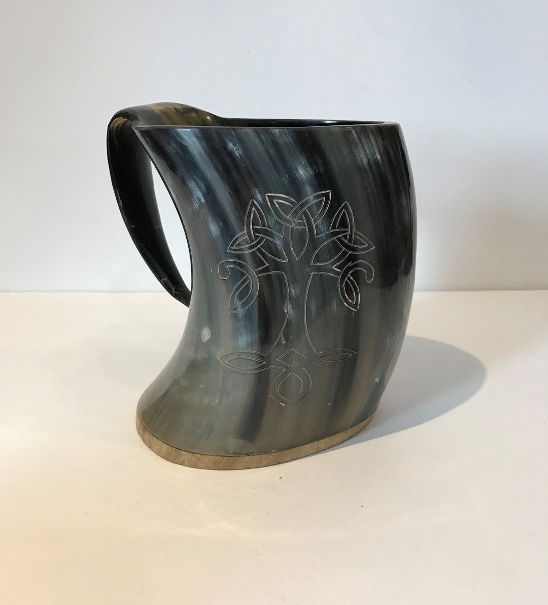 Viking Horn Mug With Celtic Tree Carving - Etsy