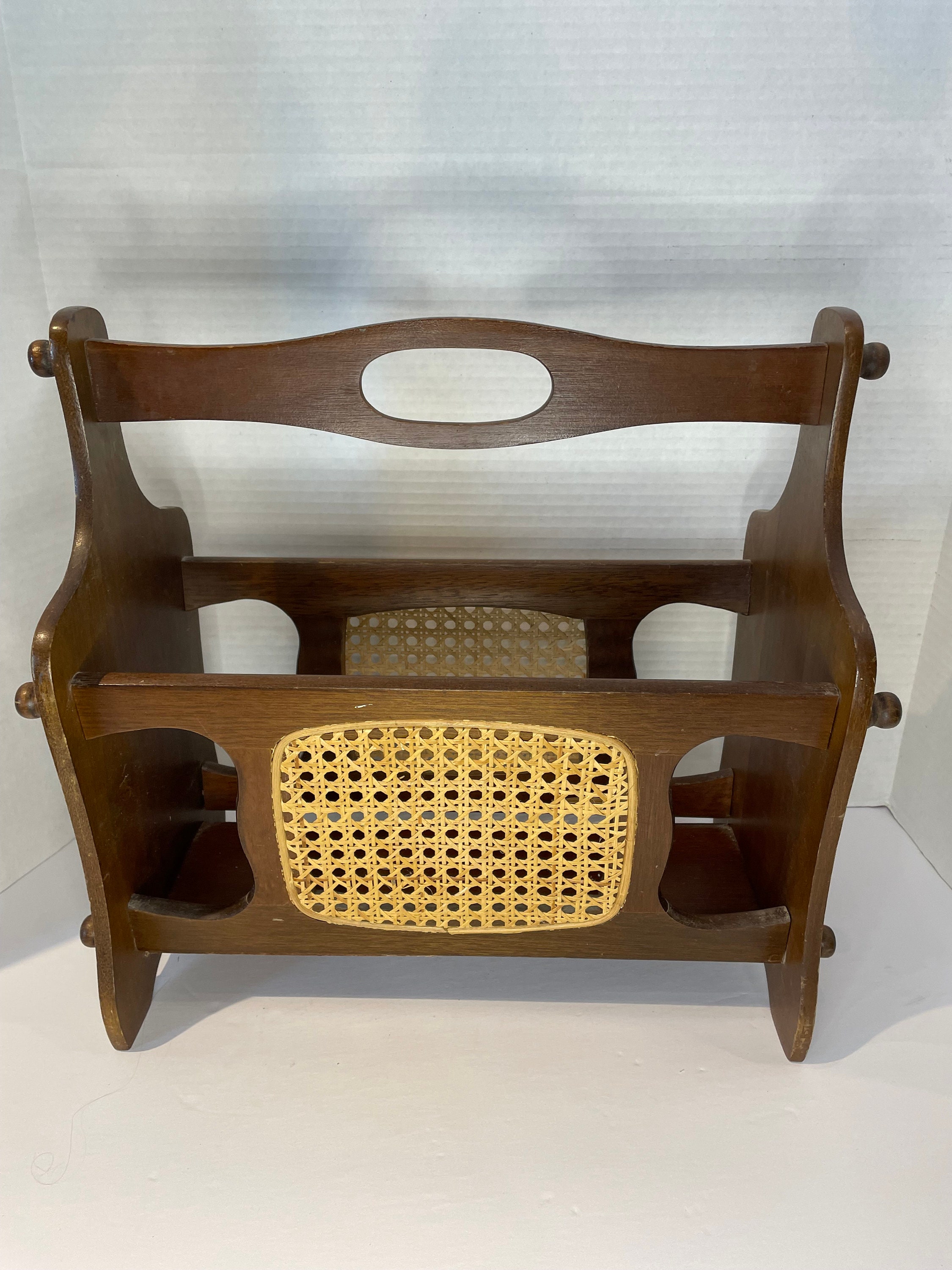 Vintage Wood and Rattan Newspaper/record Holder Rack - Etsy