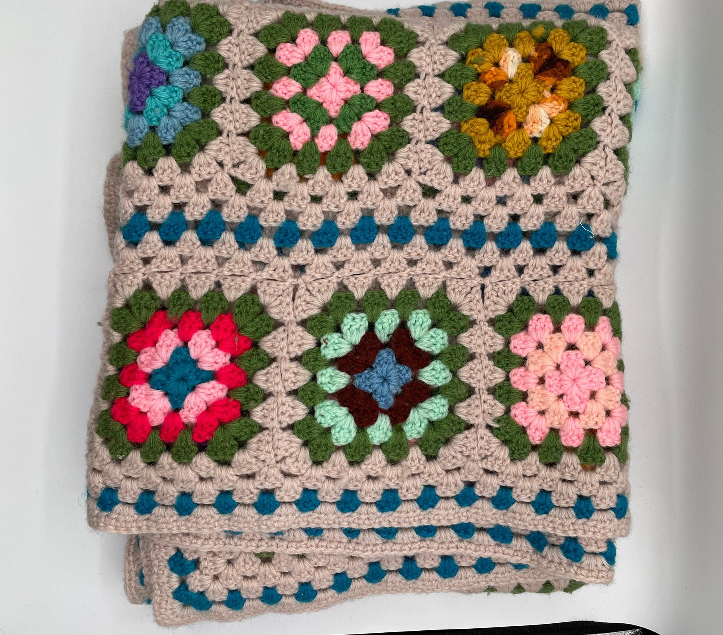 Vintage Granny Square Afghan Teal Avocado Green - Etsy
