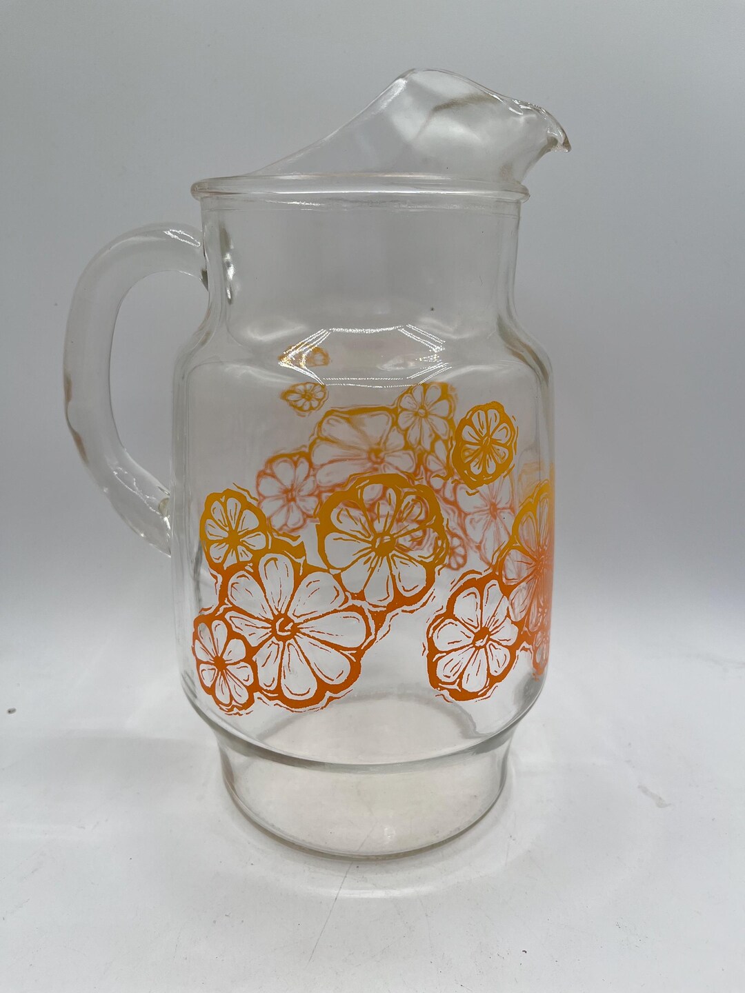 MCM Glass Pitcher With Orange Flower Design - Etsy