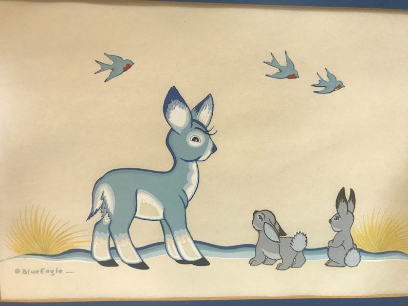 Echogee the Little Blue Deer Picture With Two Bunnies Rabbits - Etsy