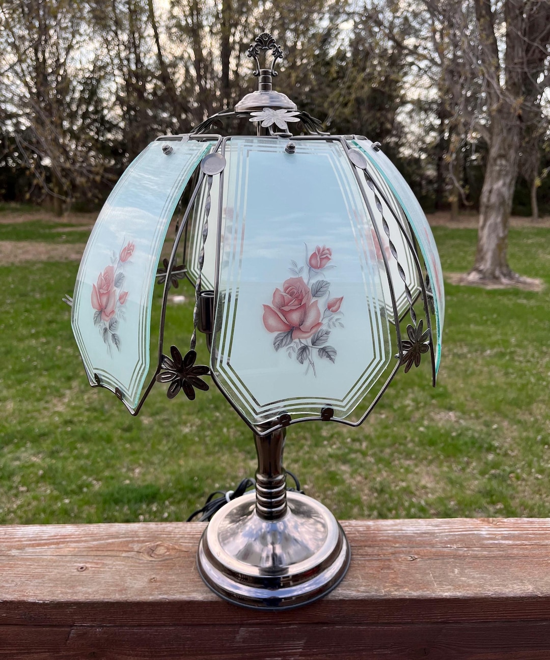 Vintage 3-way Touch Lamp With Pink Rose Design 21.5” H - Working - Etsy