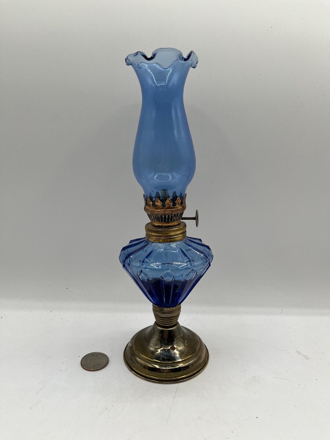 Vintage Blue Glass Mini Oil Lamp - Etsy