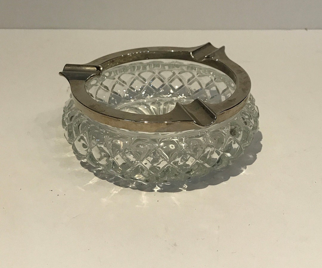 Vintage Clear Glass With Diamond Pattern and Silver Metal Edge - Etsy