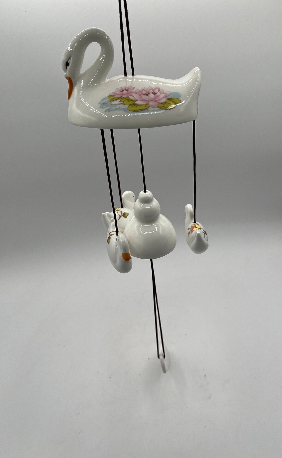 Vintage Ceramic Swan Wind Chime With Floral Accents - Etsy