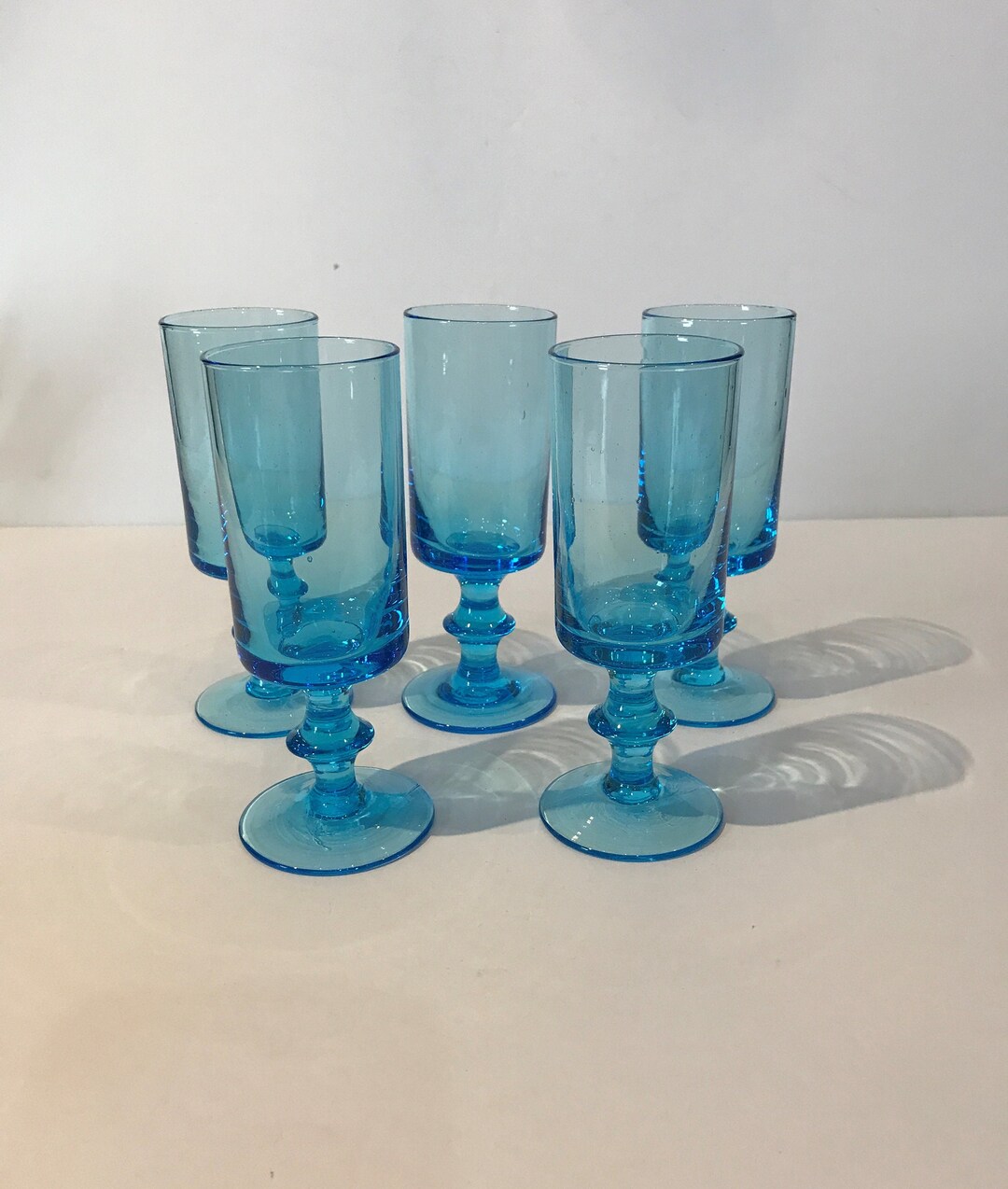 Set of 5 Vintage Blue Footed Glasses Barware Juice - Etsy