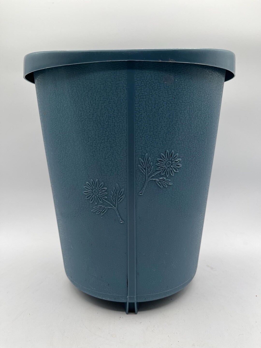 Vintage Blue Waste Bin Trash Can With Embossed Flower Design - Etsy