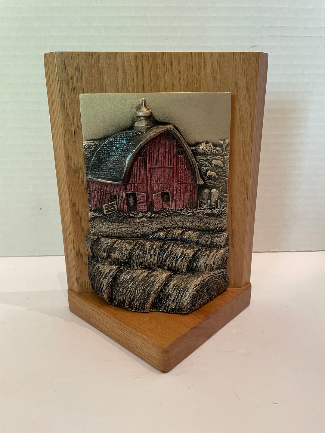 Red Barn on Farm Wood Bookend Wall Decor - Etsy