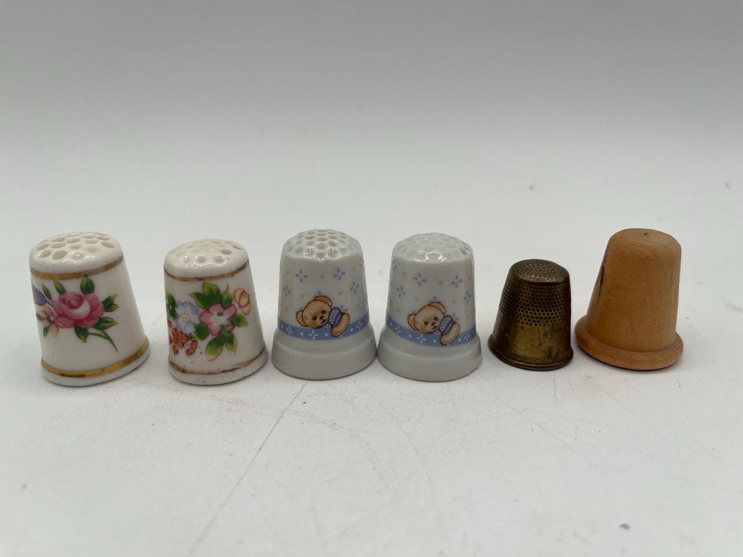 Collection of 6 Vintage Thimbles Porcelain, Wood and Brass - Etsy