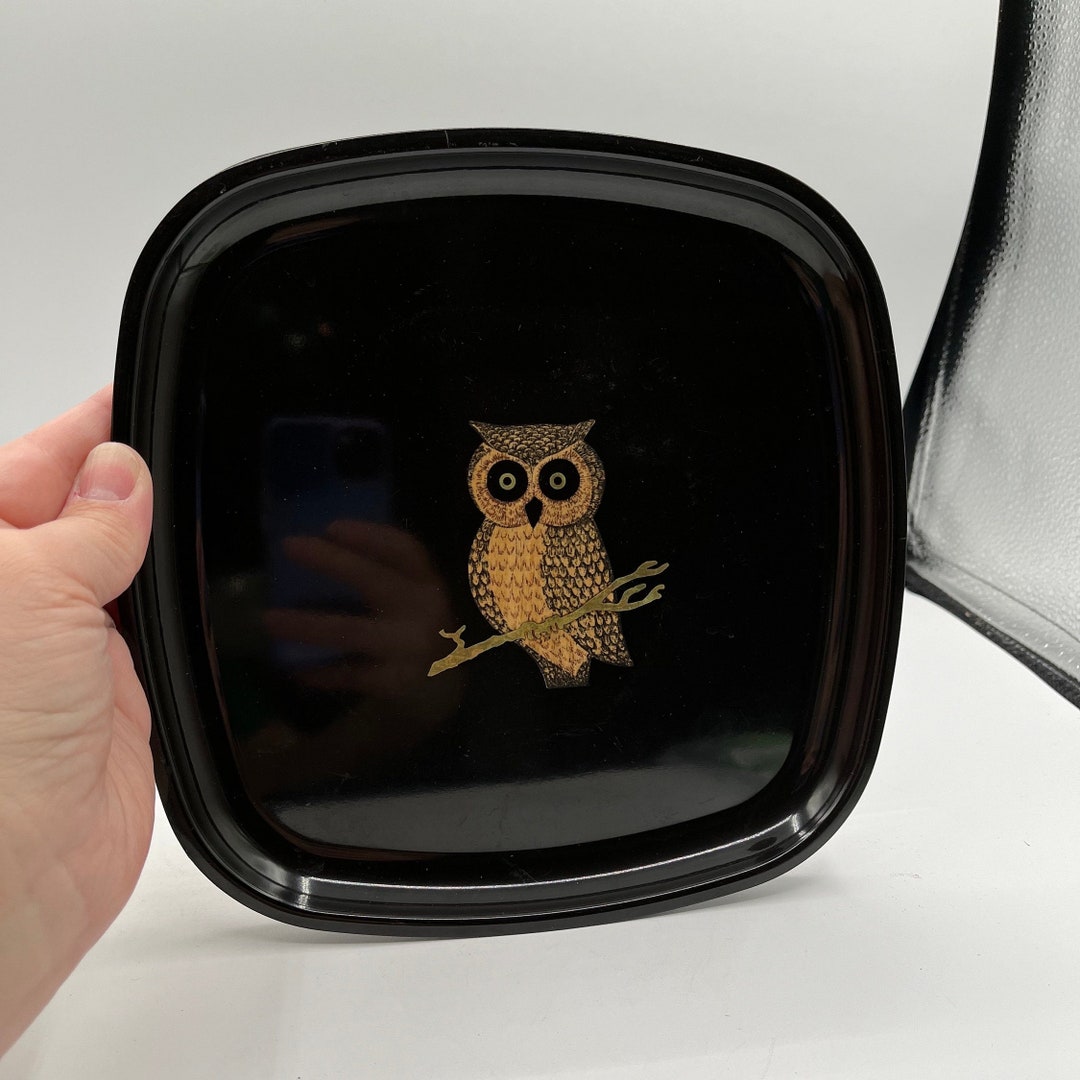 Vintage Square Black Couroc Owl Plate With Brass Branch - Etsy