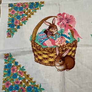 Vintage Easter Fabric Wansutta / Hallmark Cards Bunny Rabbits, Baskets, Spring Flowers and ...
