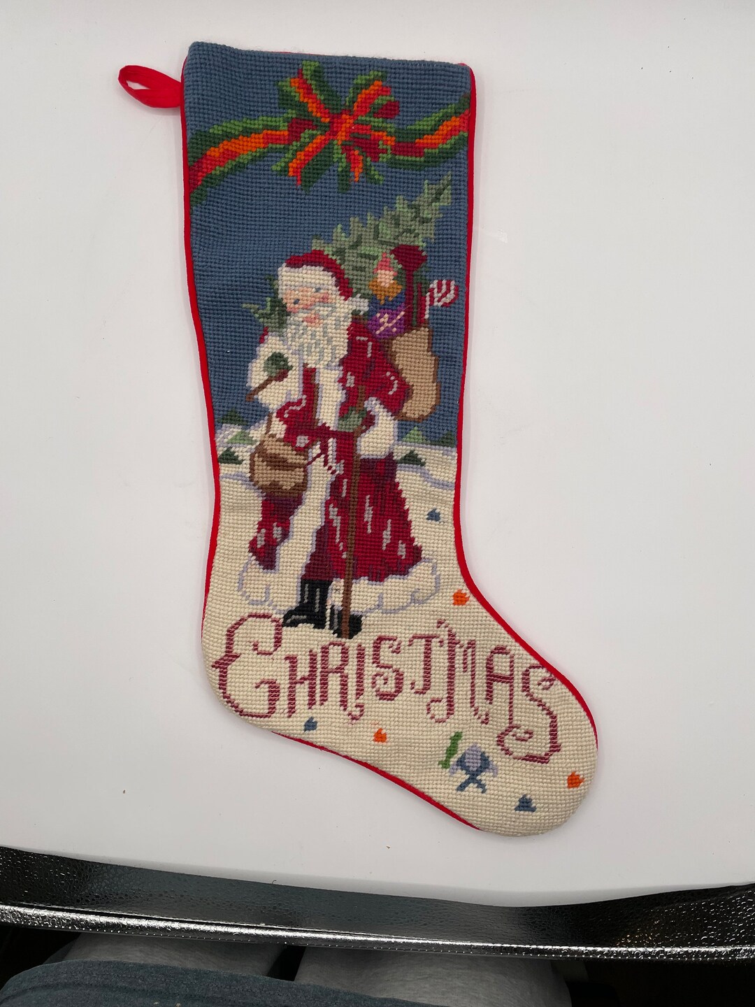 A Merry Christmas Santa Claus Wood Needlepoint 19 Stocking - Etsy