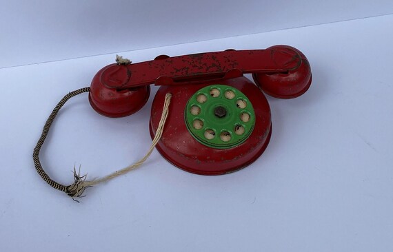 Vintage Red Toy Rotary Telephone - Etsy