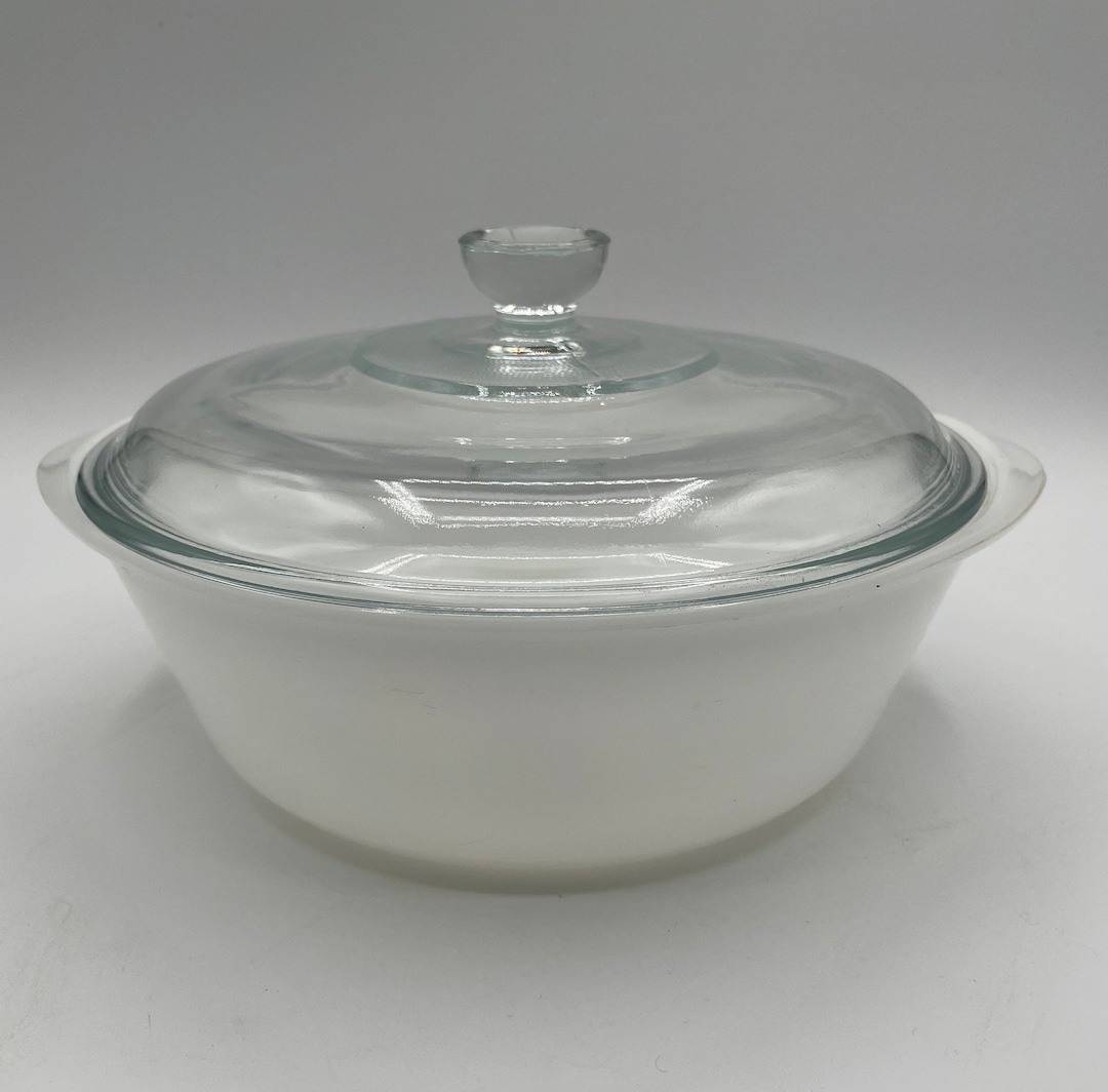 Vintage Round White Milk Glass Casserole Baking Serving Dish With Clear ...
