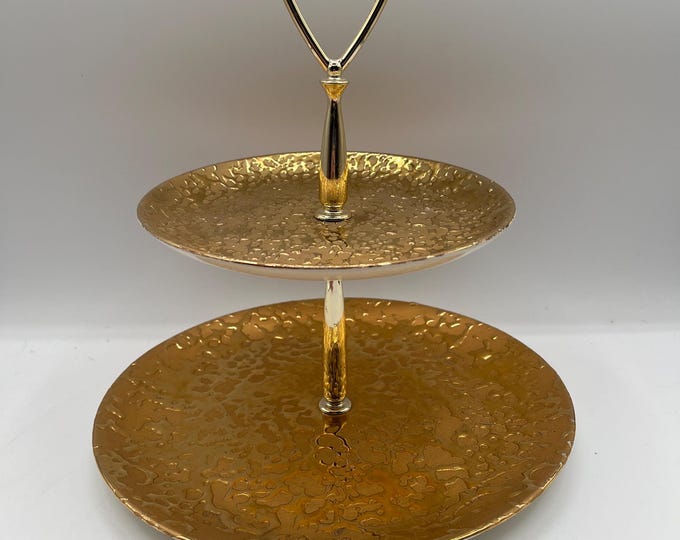 Two Tier Weeping Bright Gold Hand Decorated Serving Trays USA Plates - Etsy
