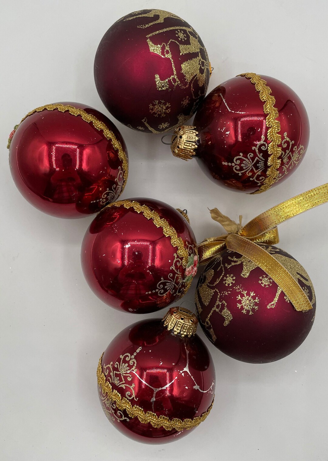 Set of 6 Burgundy Maroon Victorian Style Ball Christmas Ornaments - Etsy