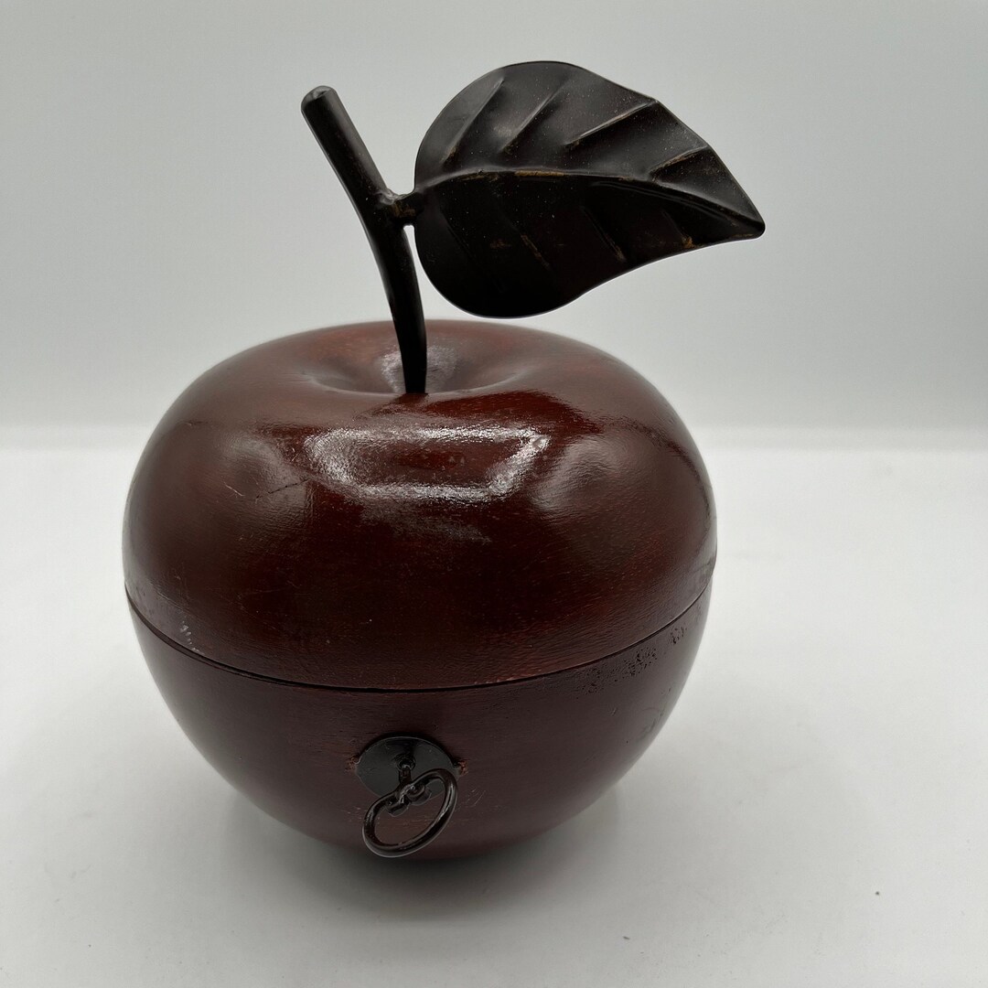 Apple Shaped Wood Tea Caddy With Metal Leaf and Faux Lock 5.5” X 7” - Etsy
