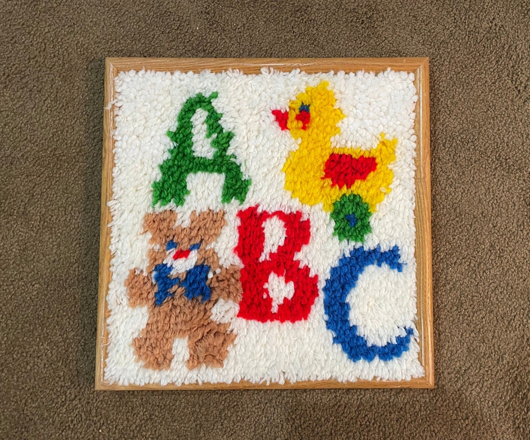 Framed Vintage ABC Teddy Bear Duck Latch Hook Wall Hanging - Etsy