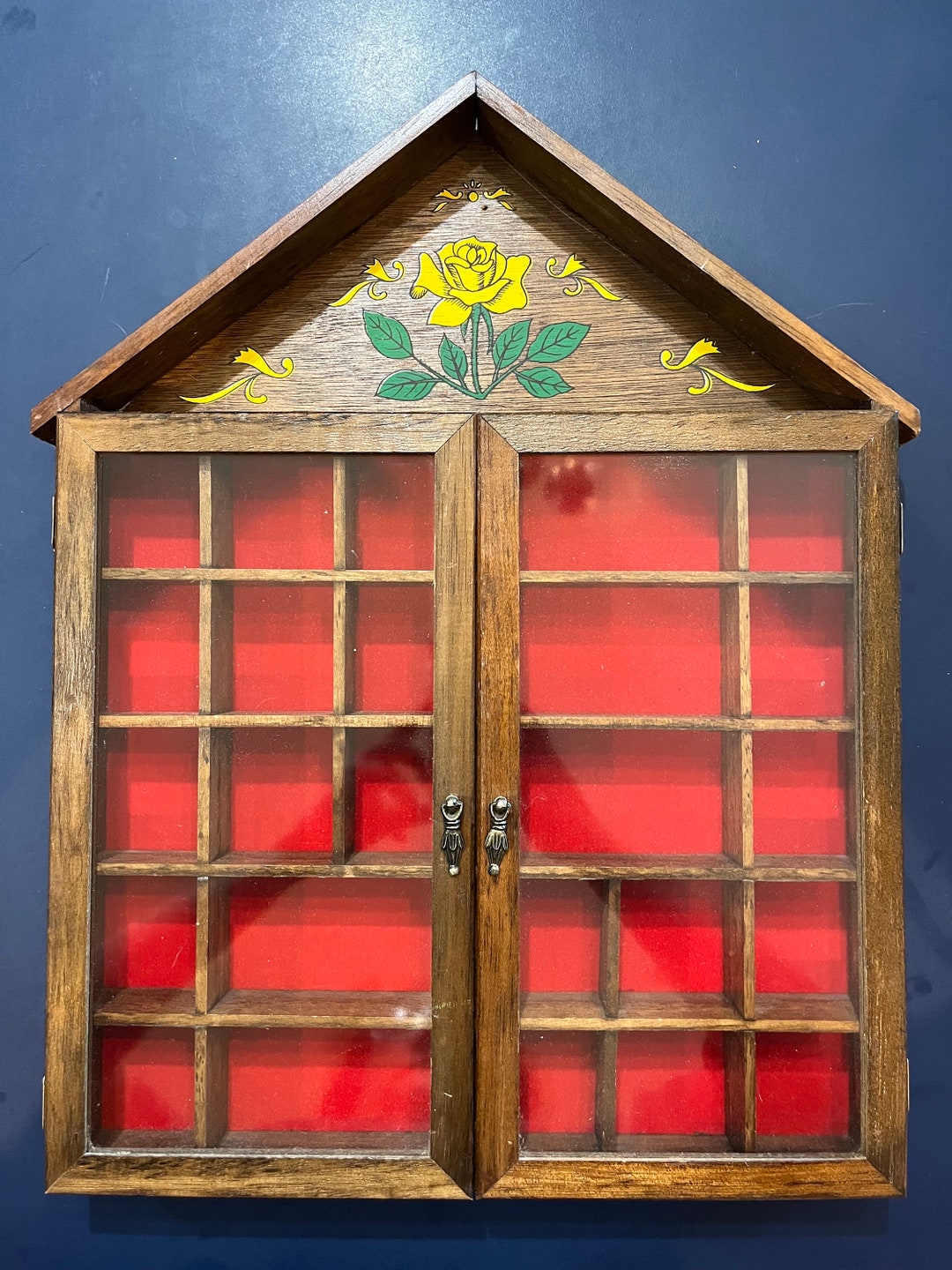 Vintage Wood House Shaped Knick Knack Trinket Cabinet With Magnetic ...